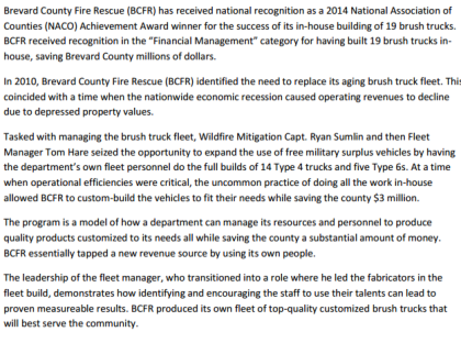 BCFR Truck Build Program Nationally Recognized - Space Coast Daily