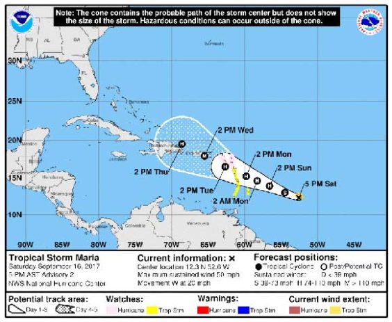 NHC: Tropical Storm Maria Forecast To Reach Hurricane Status Near ...