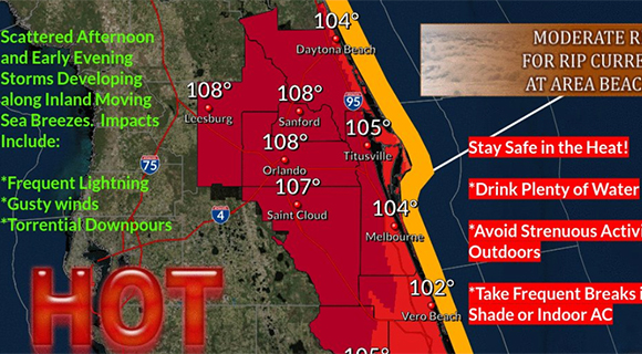 Scorching Heat Expected Today On Space Coast with Chance of Scattered T ...