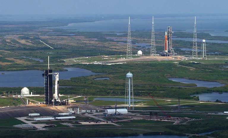 NASA Teams Assessing Lightning Strikes to Towers at Artemis Launch Pad at Kennedy Space Center ...