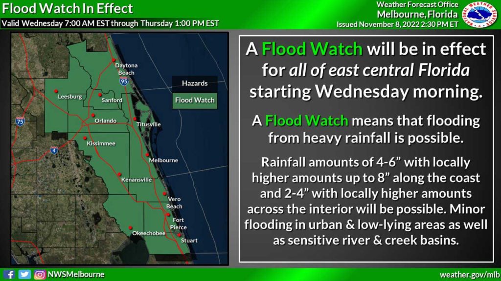 HEADS UP BREVARD COUNTY! Flood Watch Will Be in Effect Starting ...