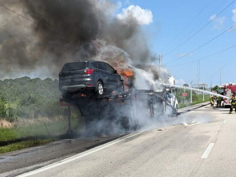 Brevard County Fire Rescue, Melbourne Fire Crews Douse Car Carrier ...