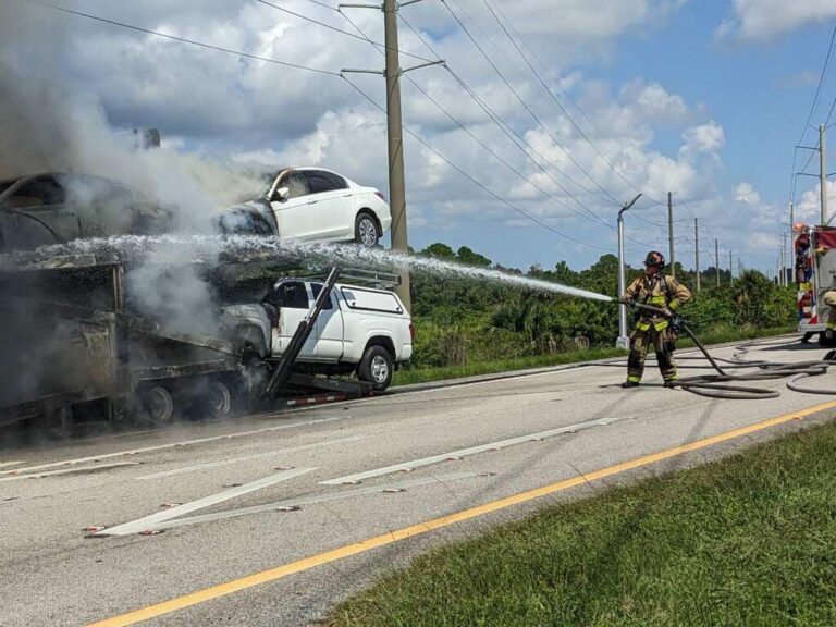 Brevard County Fire Rescue, Melbourne Fire Crews Douse Car Carrier ...